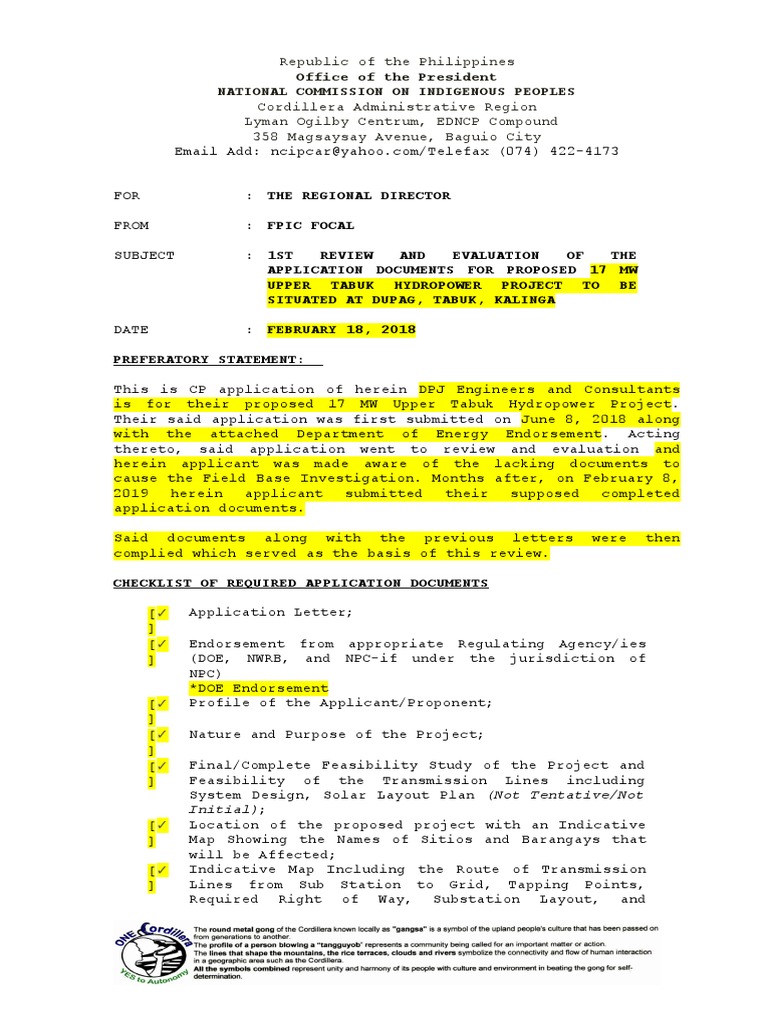 Application Documents For Proposed 17 MW Upper Tabuk Hydropower Project ...