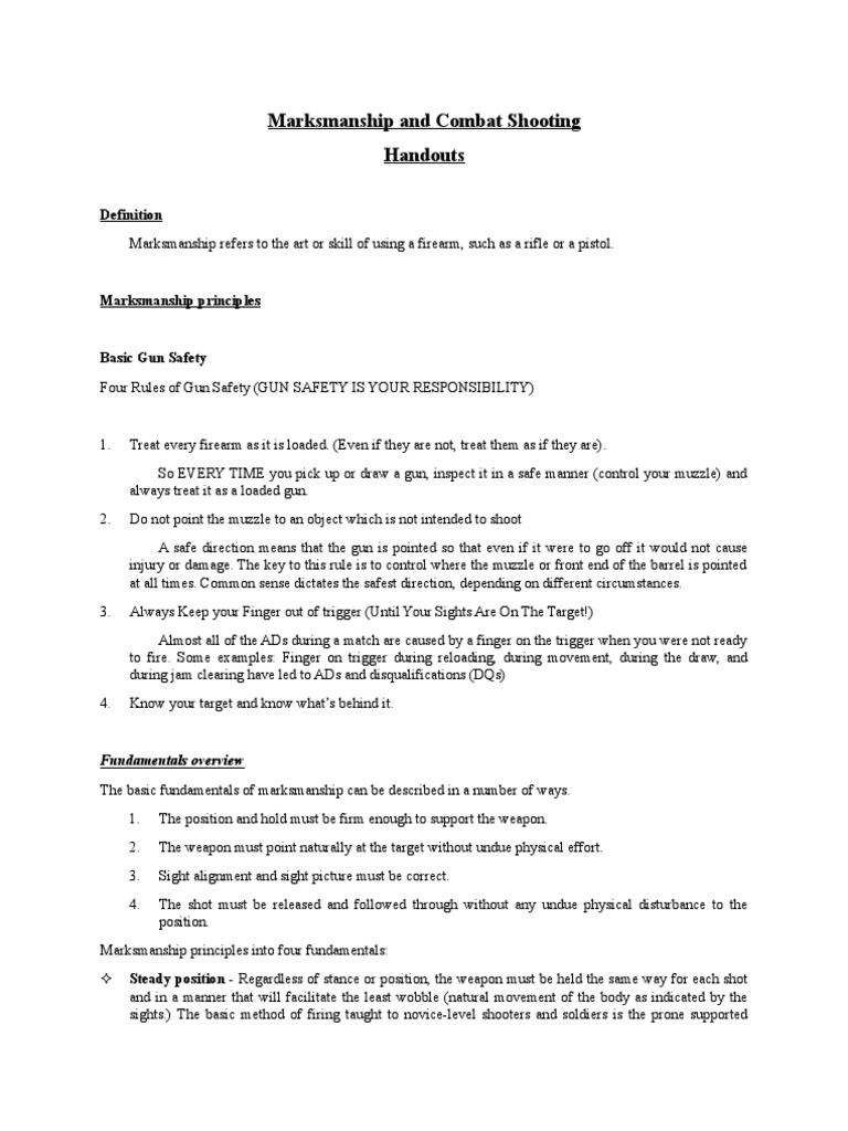Marksmanship and Combat Shooting Handouts: Fundamentals Overview | PDF ...