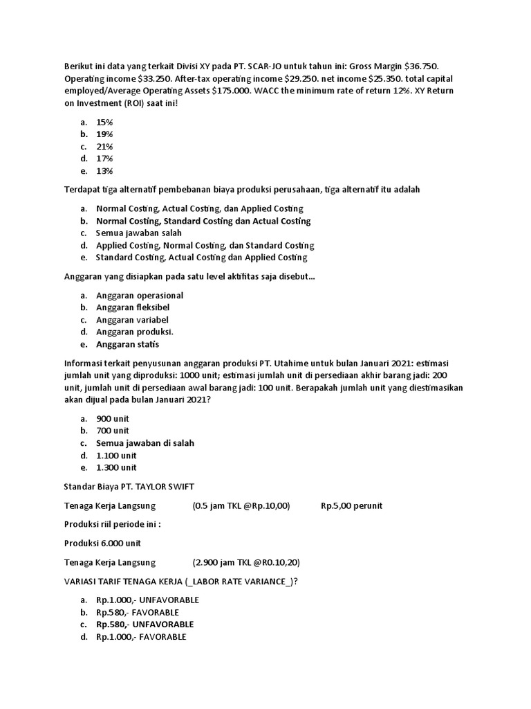 Kuis Akmen Week 14 | PDF | Bisnis
