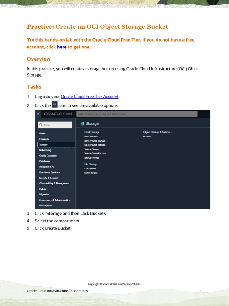 Practice: Create An OCI Object Storage Bucket | PDF