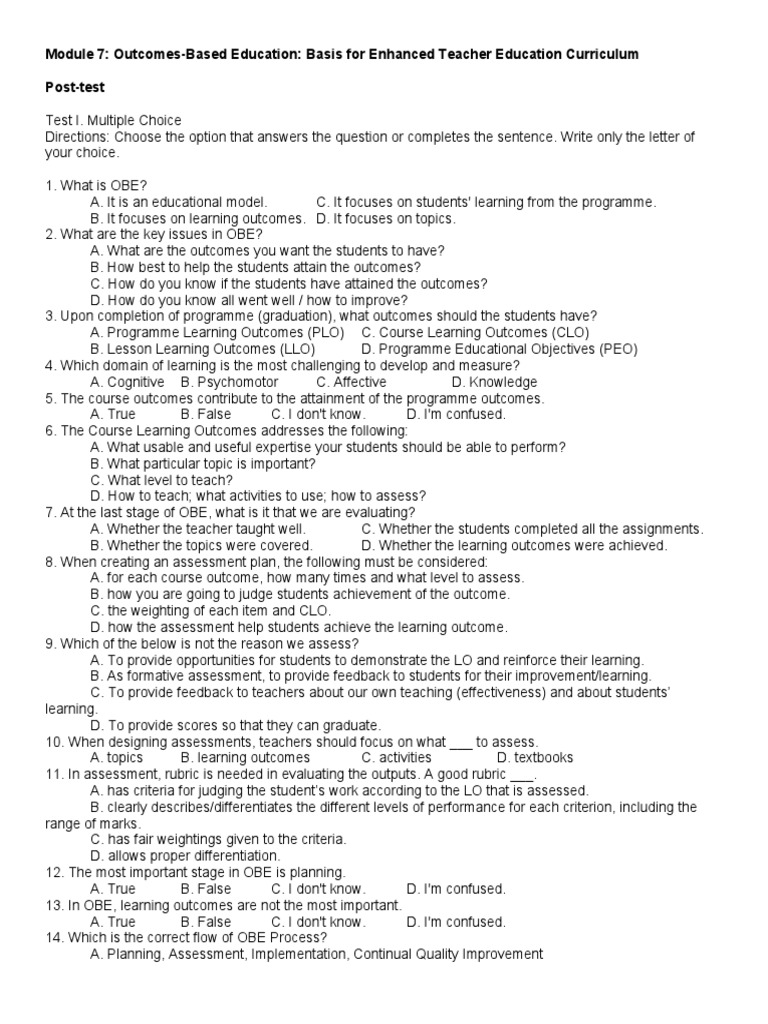 Module 7: Outcomes-Based Education: Basis For Enhanced Teacher ...