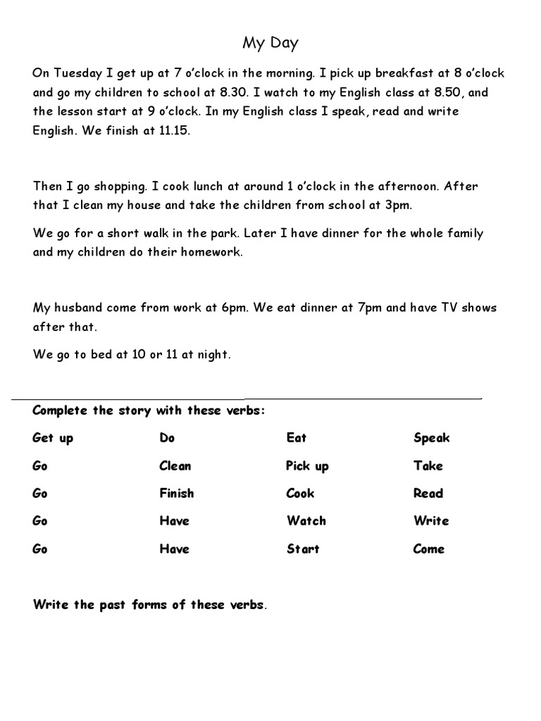 Daily Routine in Past Tense Activities | PDF | Linguistics | Language ...