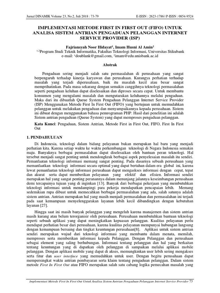 SISTEM ANTRIAN PENGADUAN PELANGGAN BERBASIS METODE FIFO | PDF