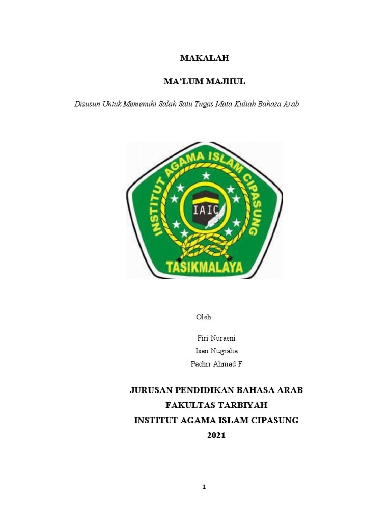 Pengertian Fi'il Mabni Ma'lum dan Majhul | PDF