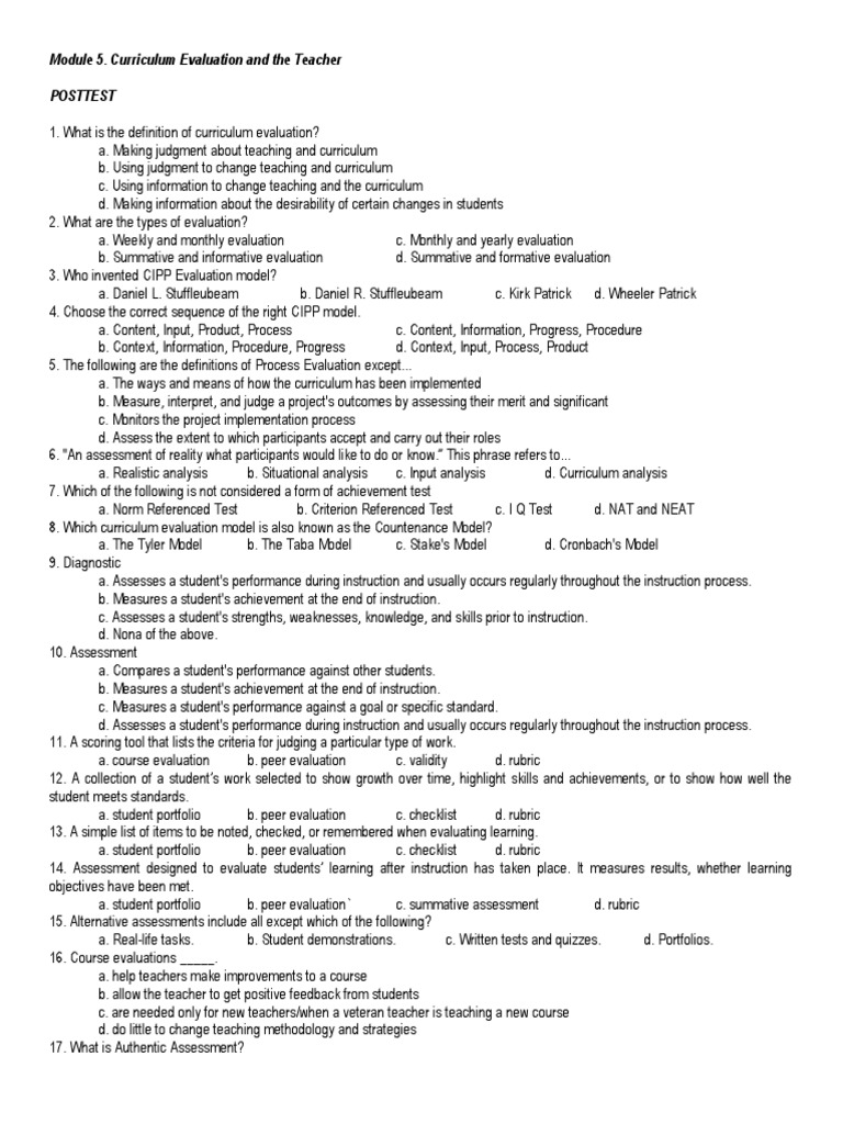 Module 5-Posttest | PDF | Educational Assessment | Evaluation