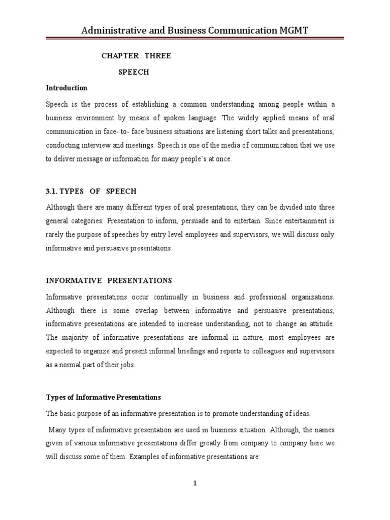 Administrative and Business Communication MGMT: Chapter Three Speech ...
