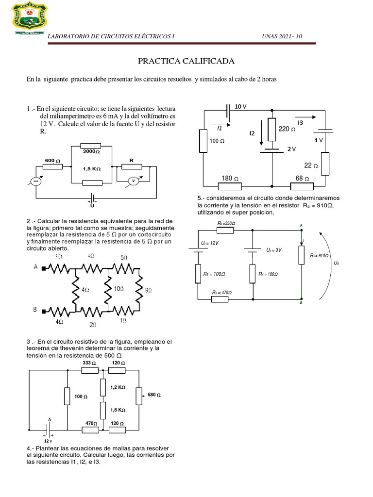 PC - N°2 Laboratoriode Circuitos Electricos | PDF | Resistencia Eléctrica y Conductancia | Red ...