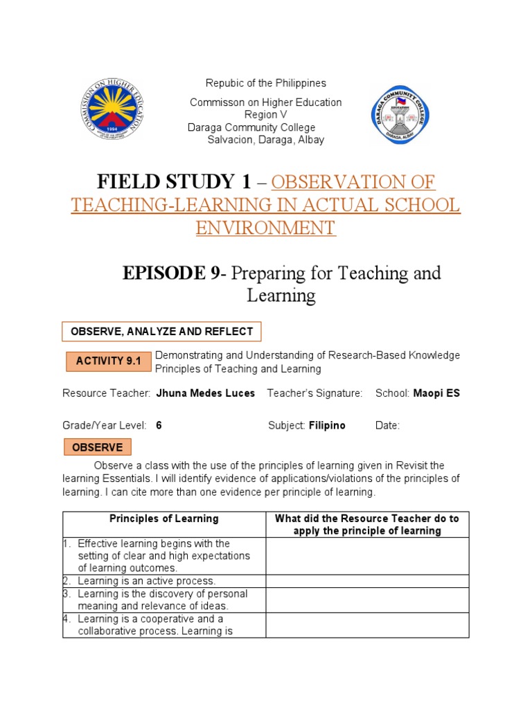Field Study 1: Episode 9 Insights | PDF | Learning | Teachers