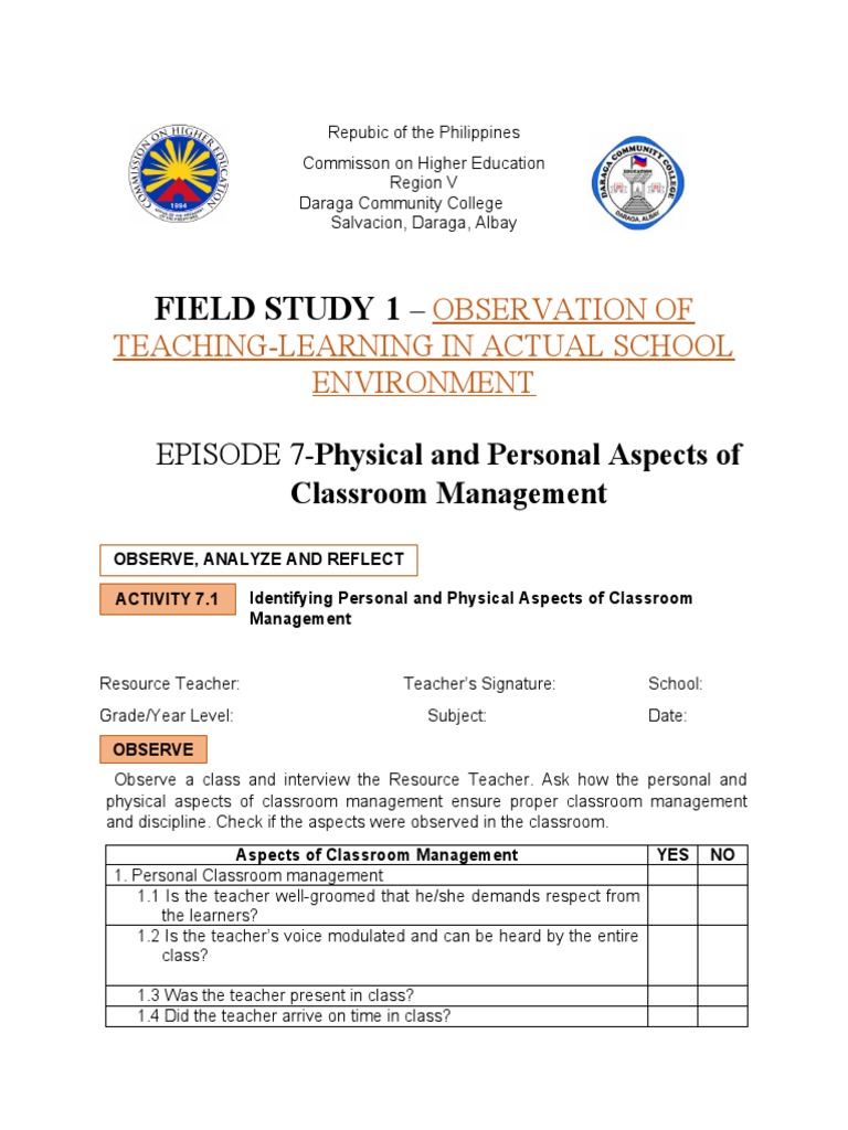 Physical and Personal Classroom Management | PDF | Classroom Management ...