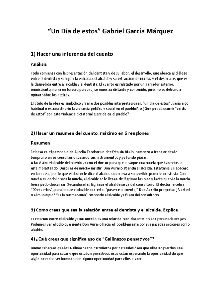 Un Dia de Estos Gabriel Garcia Marquez | PDF