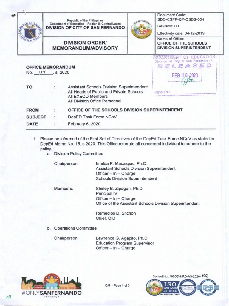 Office Memorandum No. 04 DepED Task Force NCoV | Download Free PDF ...
