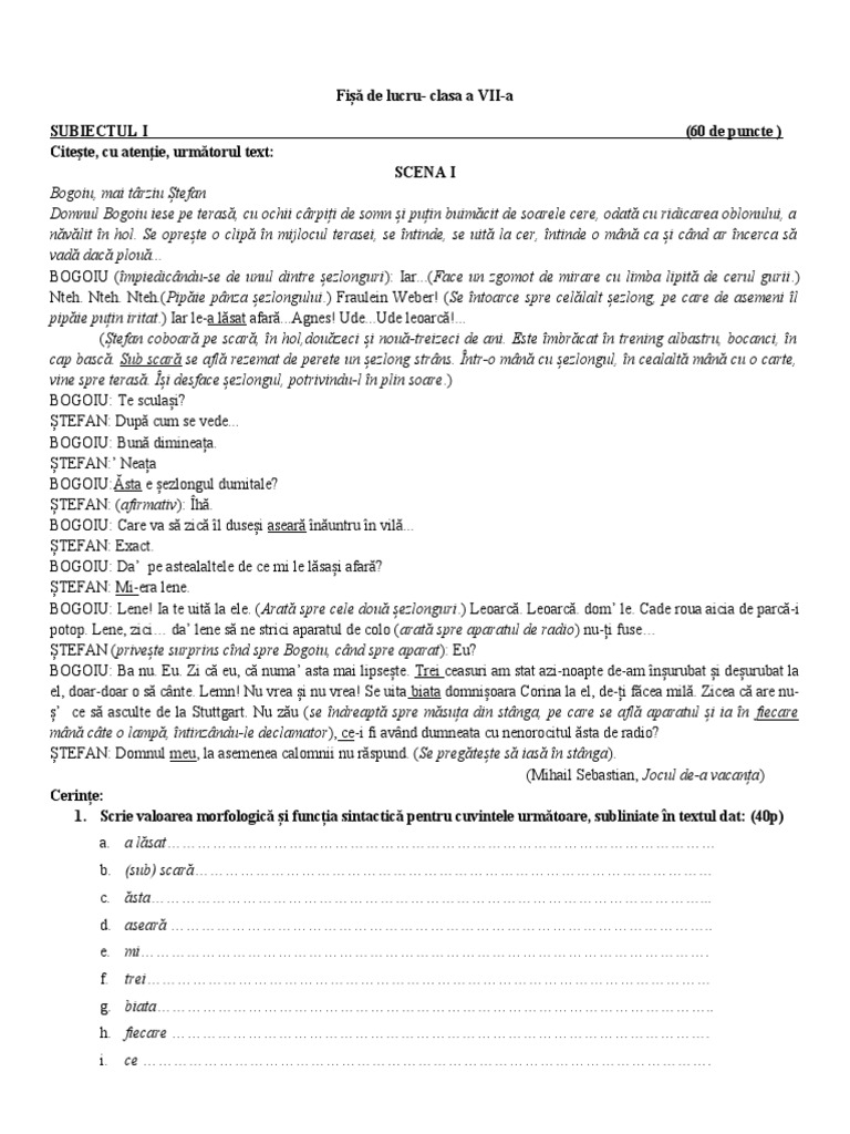 Fisa de Lucru Textul Dramatic | PDF