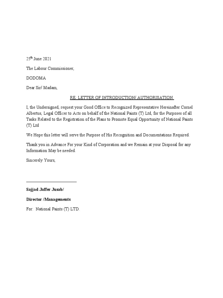 Introduction Letter For Policy Registrations | PDF