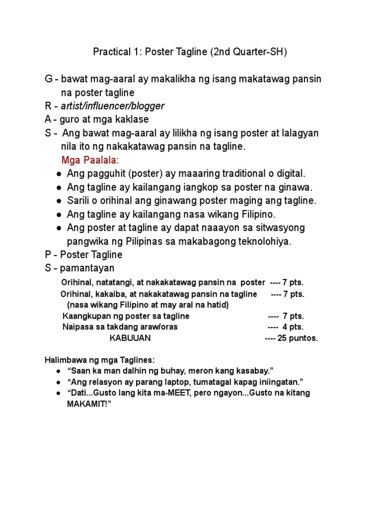Practical 1 - Poster Tagline (2nd Quarter-SH) | PDF