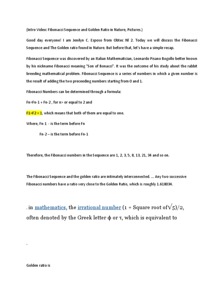 Script Fibonacci and Golden Ratio | PDF | Ratio | Mathematical Objects
