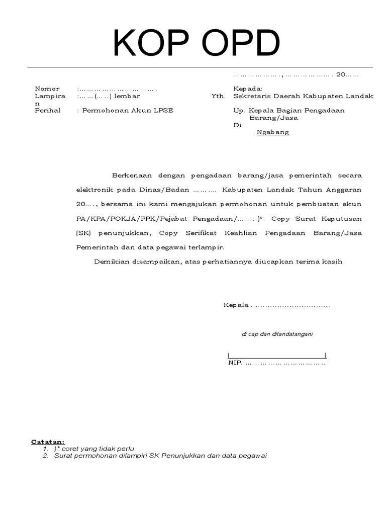 Form Permohonan Akun Lpse | PDF