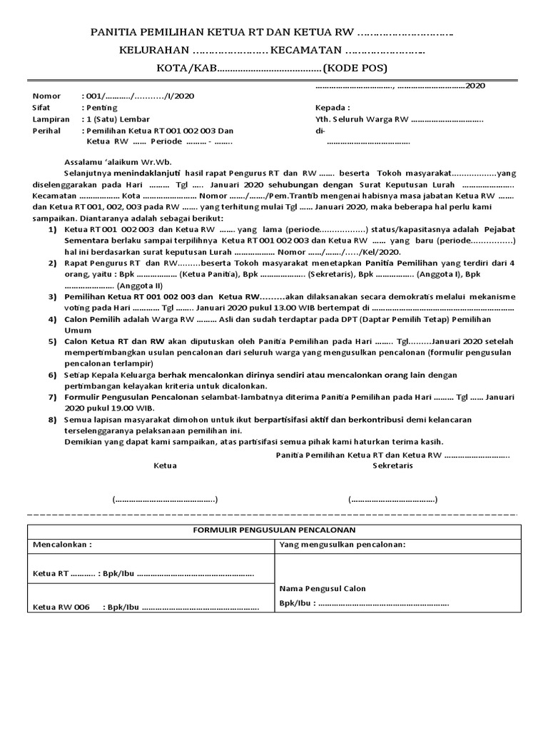 Contoh Format Surat Undangan Dan Pemberitahuan Pemilihan Ketua RT Dan ...