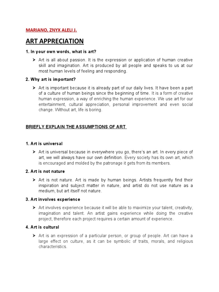 Art Appreciation (Answer) | PDF | Experience | Nature