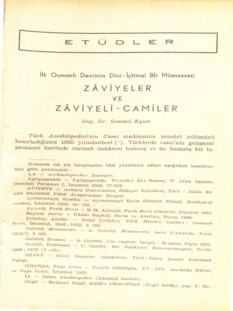 Semavi Eyice-Zaviyeler Ve Zaviyeli Camiler | PDF