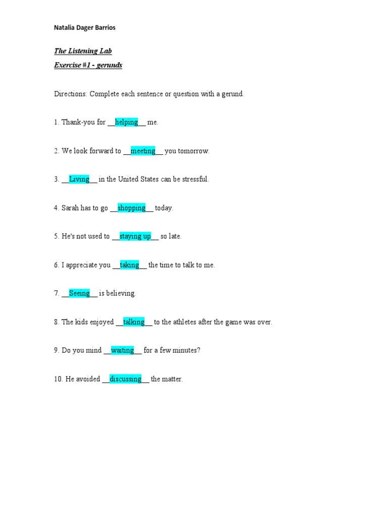 Gerunds and Infinitives Listening Exercises | PDF