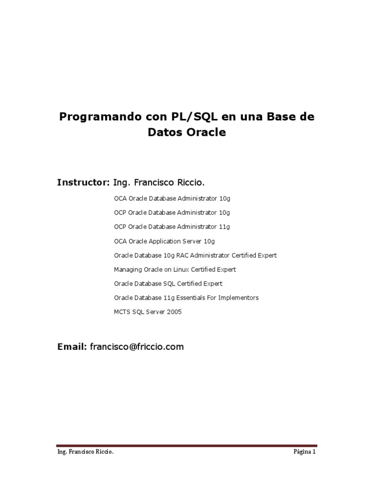 0196 Programando Con PLSQL en Una Base de Datos Oracle | PDF | SQL | Ingeniería de software