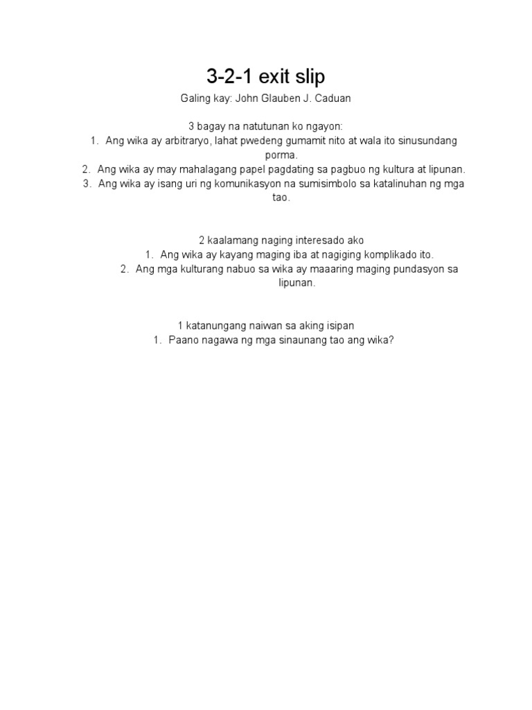 Caduan3 2 1 Exit Slip | PDF