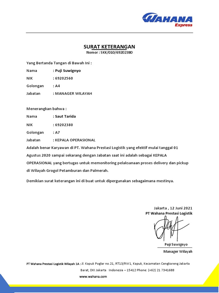 Surat Keterangan: Nomor: SKK/010/69202380 | PDF