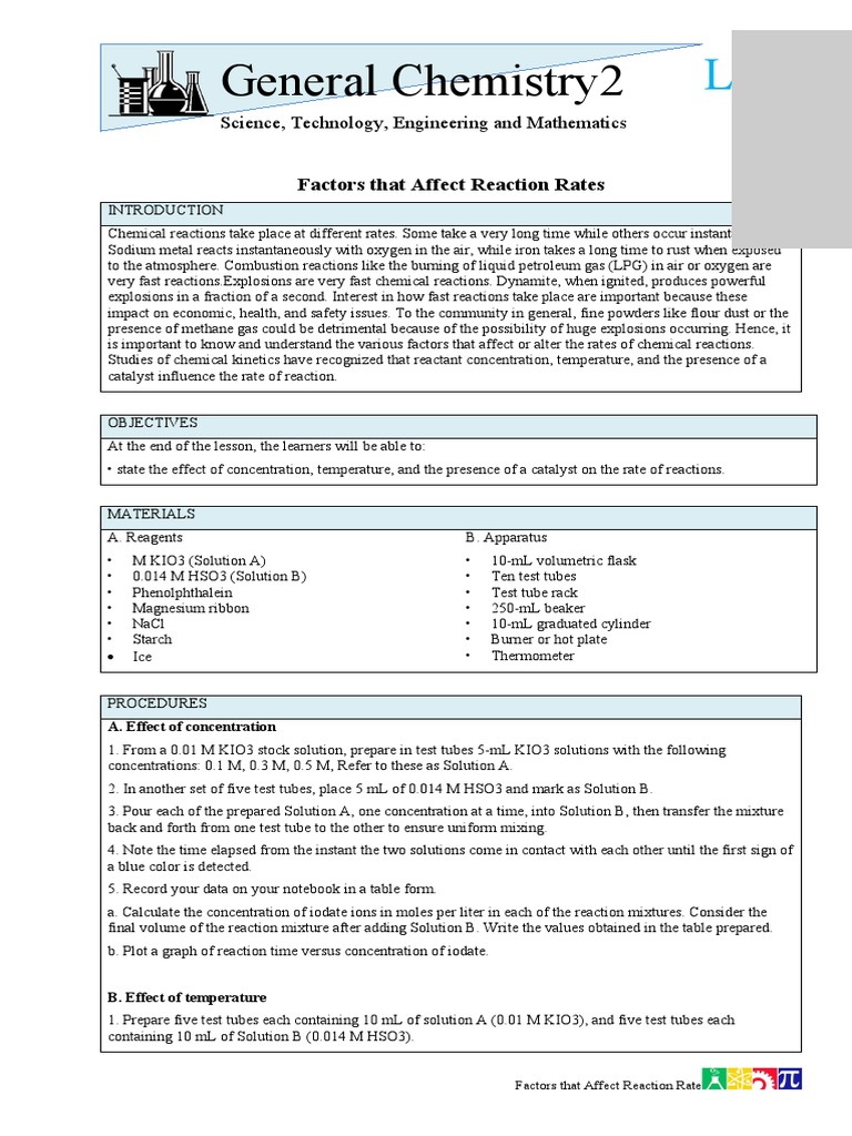Factors that Affect Reaction Rates: The Effects of Concentration ...