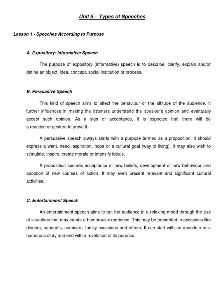 Week 15 - Types of Speeches | PDF | Entertainment | Psychology