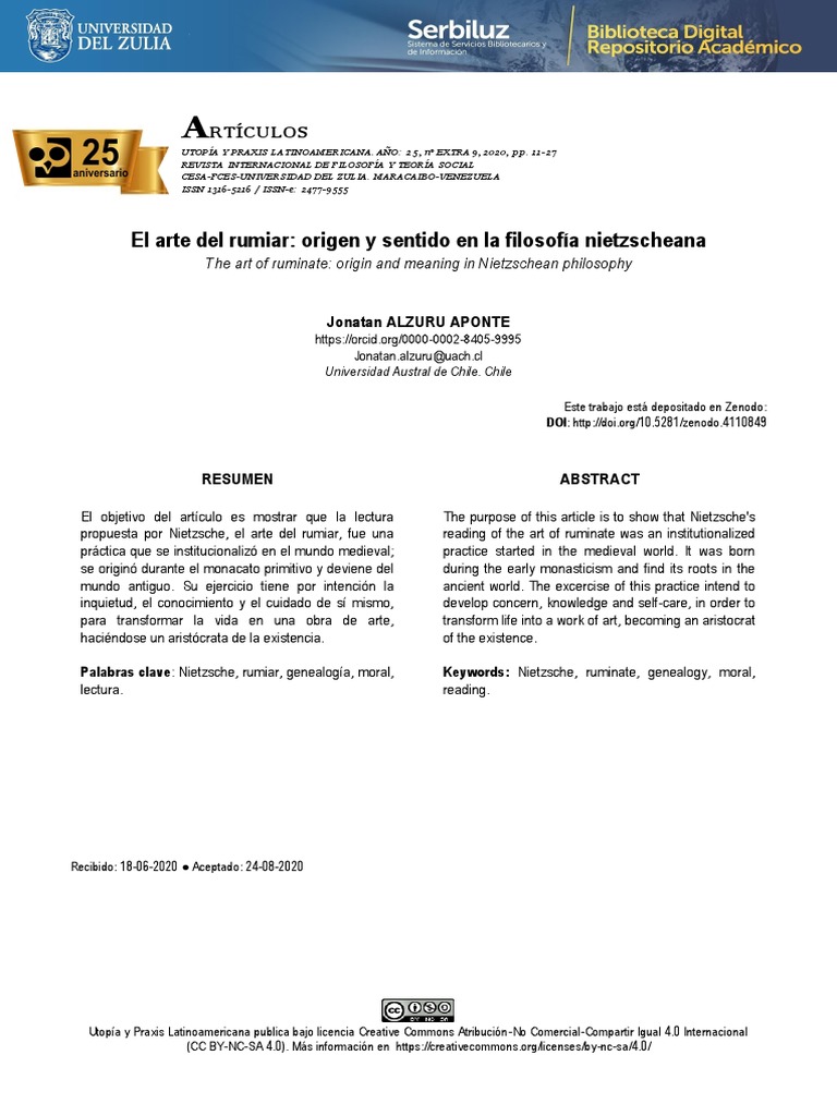 Jonatan Alzuru Aponte, El Arte Del Rumiar. Origen y Sentido en La Filosofía Nietzscheana | PDF ...