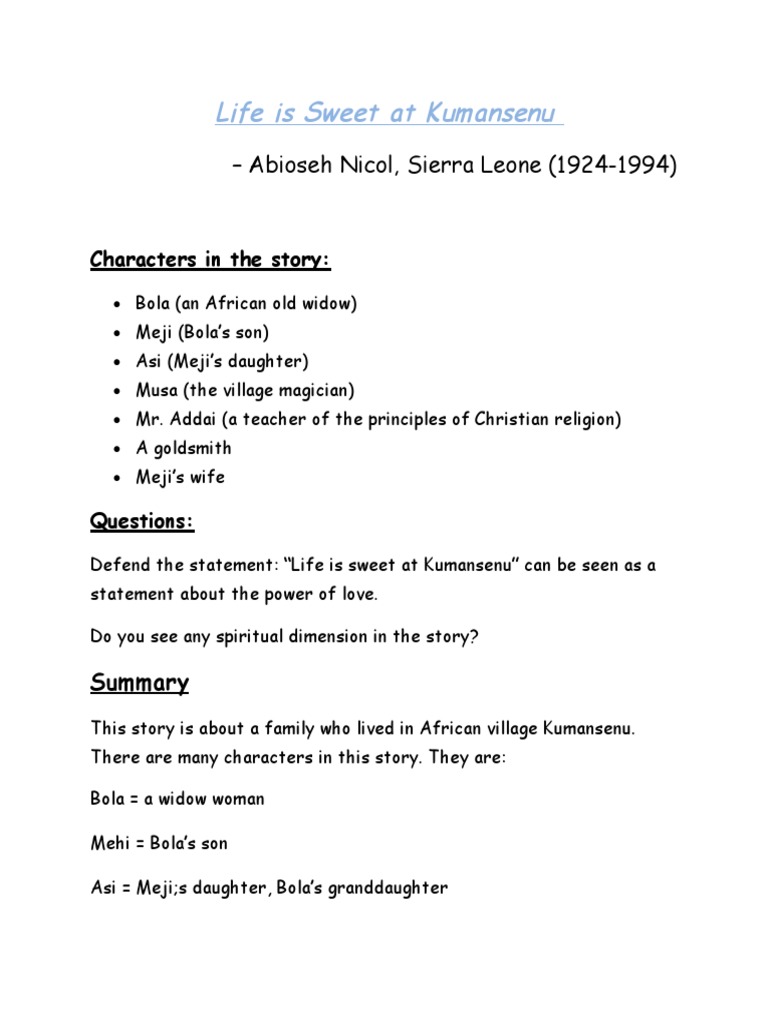 Life Is Sweet at Kumansenu: - Abioseh Nicol, Sierra Leone (1924-1994) | PDF