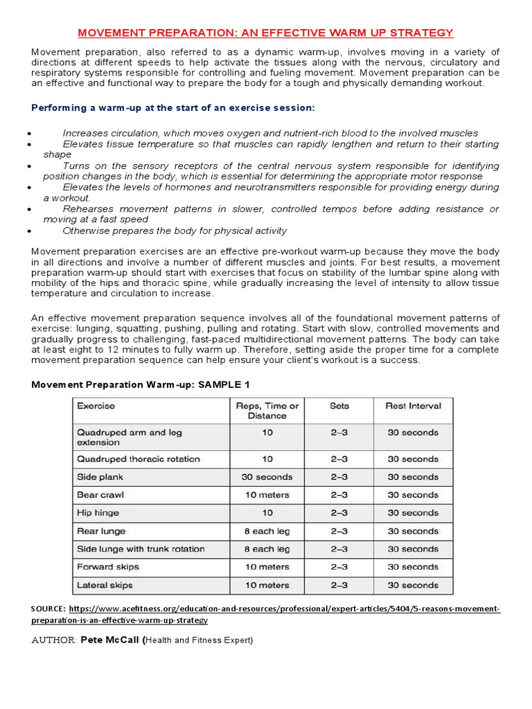 Movement Preparation: An Effective Warm Up Strategy | PDF | Strength ...