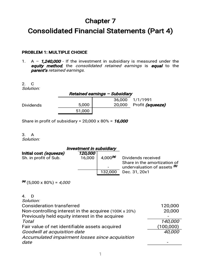 CHAPTER 7 - Solman CONSOLIDATED FS PART 4 - ACCTG FOR BUS. COMBINATIONS | PDF