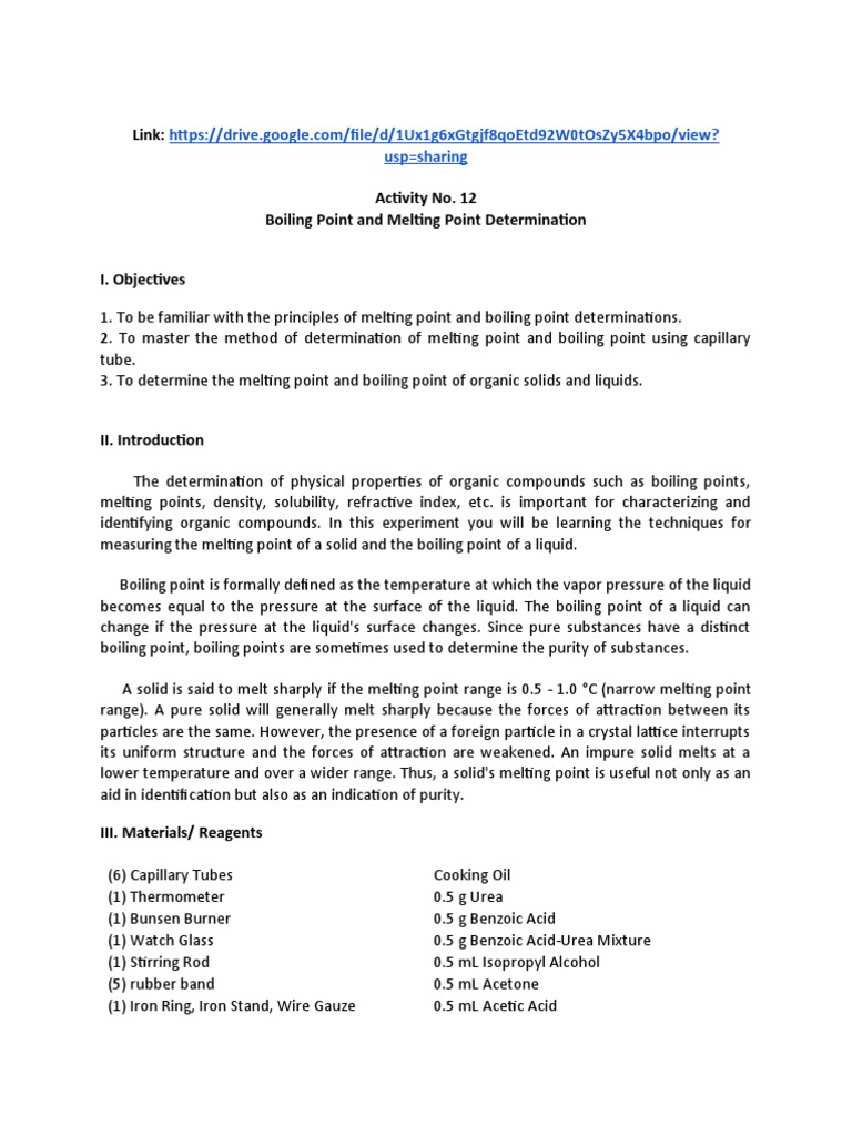 Activitity No12 Melting Point and Boiling Point Determination | PDF ...