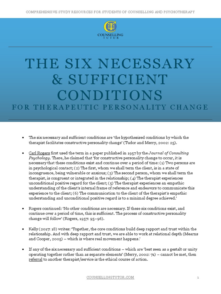 CT Six Necessary and Sufficient Conditions For Therapeutic Personality ...