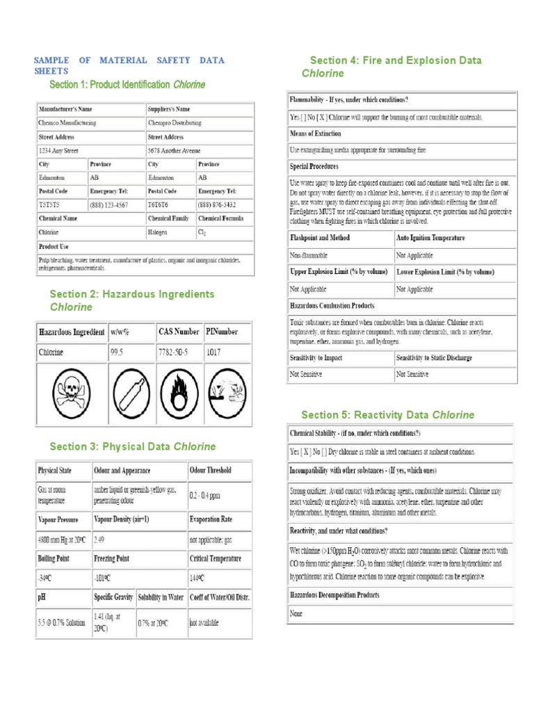 Chlorine Safety Data Overview | PDF | Self-Improvement | Technology ...