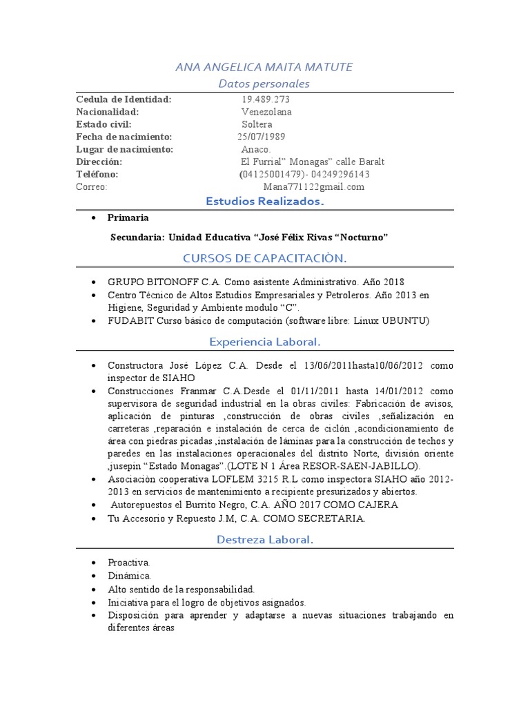 Curriculum Ana Maita 2021 | PDF