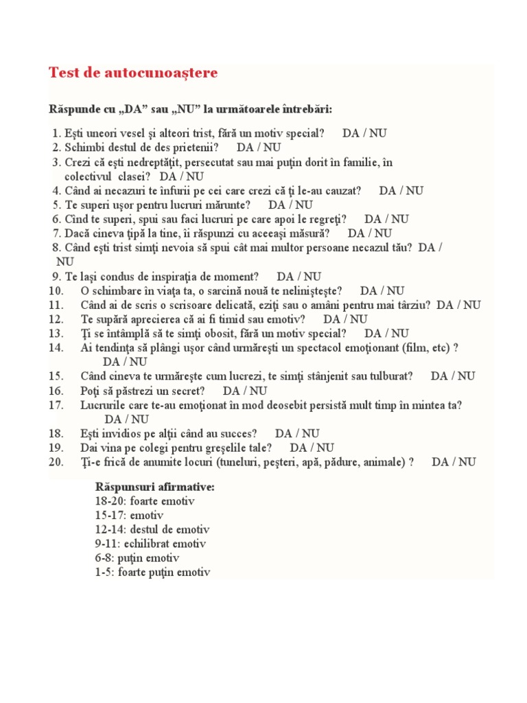Test de Autocunoastere | PDF
