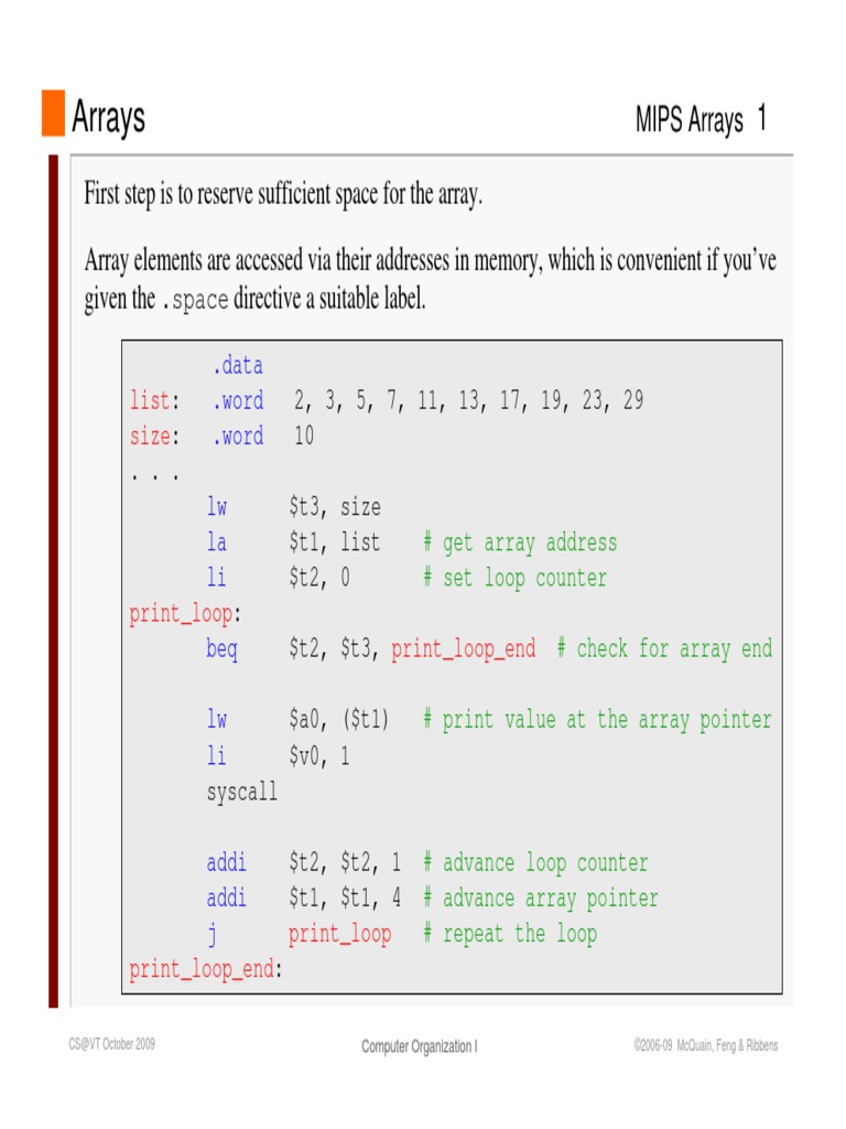 Mips Arrays Pdf Pointer Computer Programming Array Data Structure 