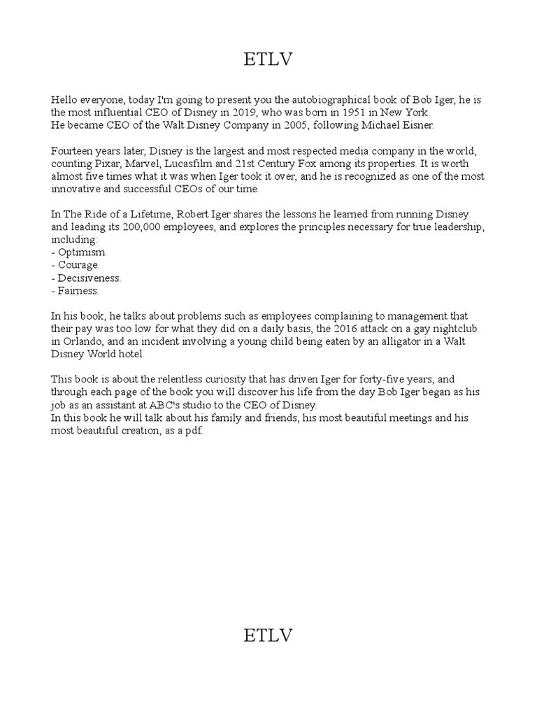 Travaille en Etlv 2021 BOB Iger | PDF | The Walt Disney Company | Disney Family