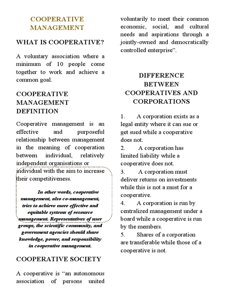 Lesson 1 Coopmgt Notes | PDF | Cooperative | Corporations