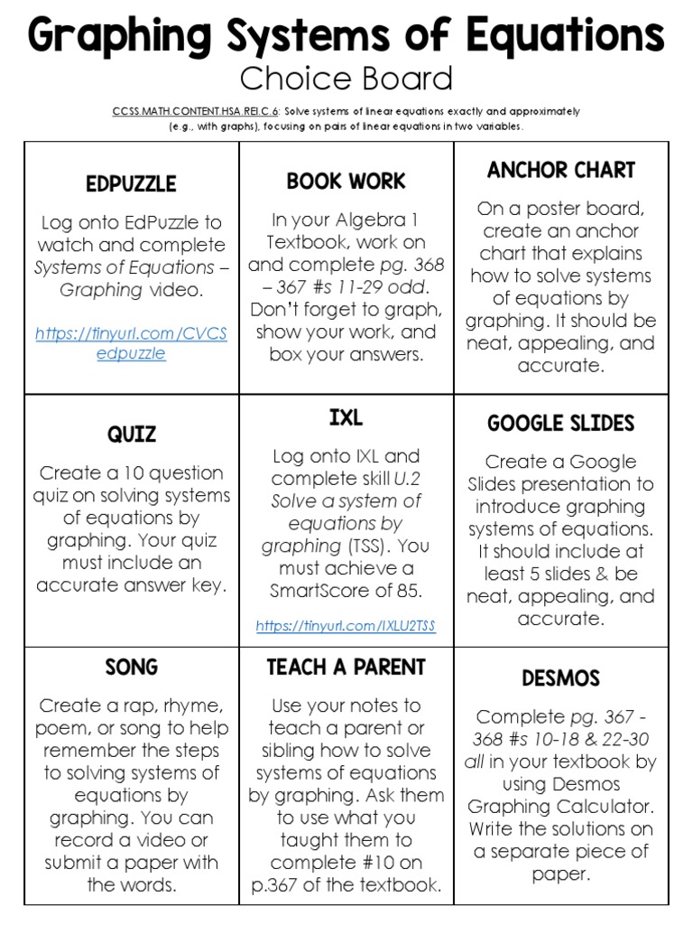 Graphing Systems of Equations Activities | PDF | Equations ...