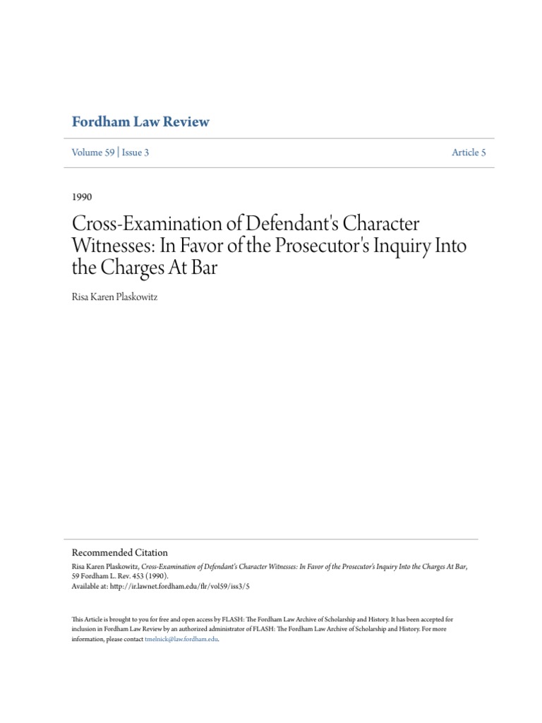 Cross-Examination of Defendants Character Witnesses | PDF | Witness ...