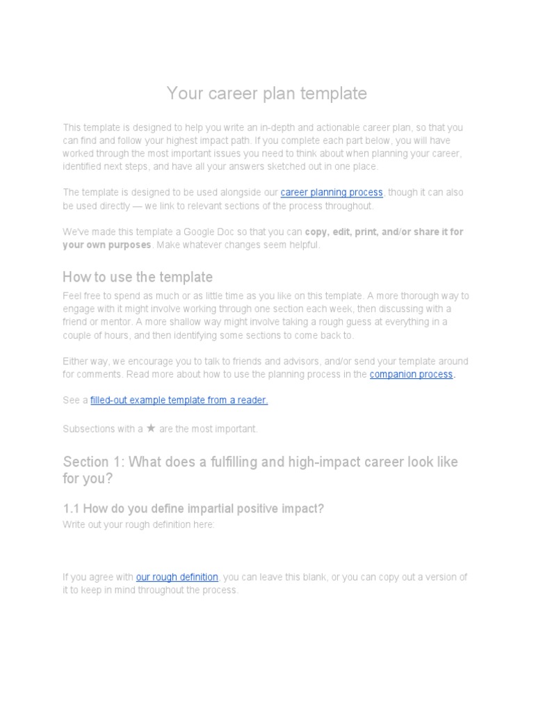 Career Planning Template for Impact | PDF | Brainstorming | Cognition