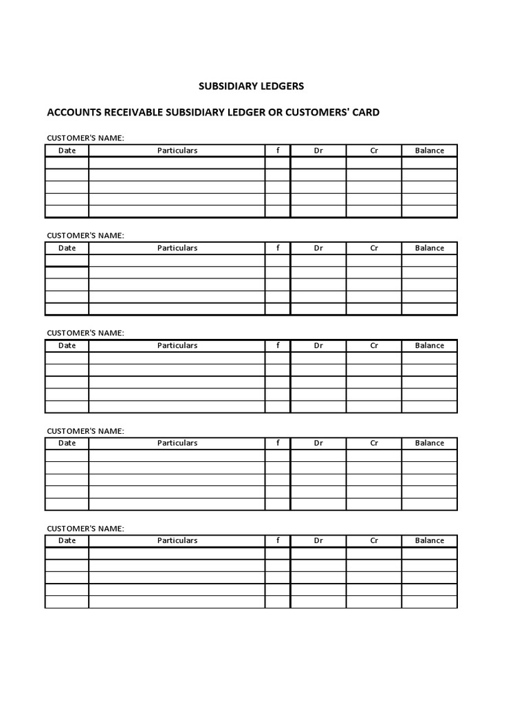 Subsidiary Ledgers: Customer'S Name: Date Particulars F DR CR Balance | PDF