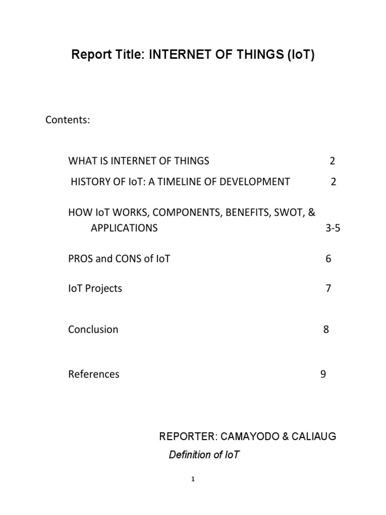 Report Title: Internet of Things (Iot) : Reporter: Camayodo & Caliaug | PDF | Internet Of Things ...