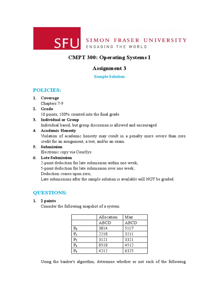 CMPT 300 OS1 Sample Solution Analysis | PDF | Computer Programming | Computer Data