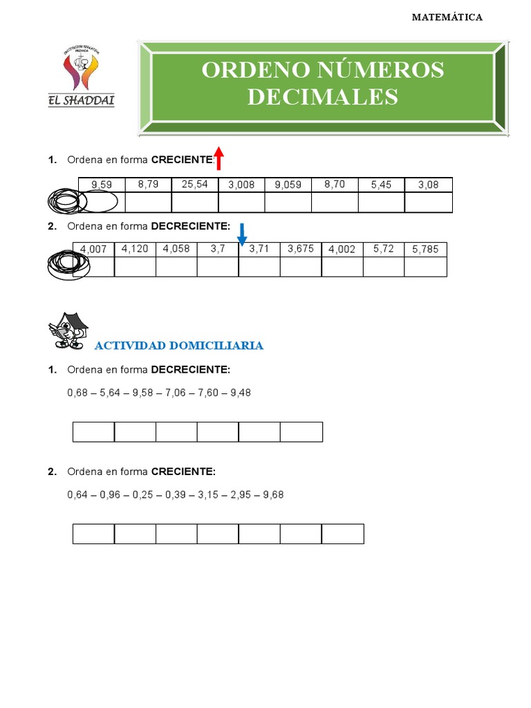 Ordenamos Números Decimales | PDF