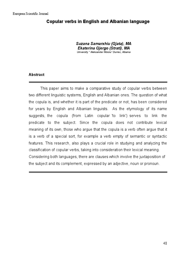 Copular Verbs in English and Albanian La | PDF | Subject (Grammar) | Verb