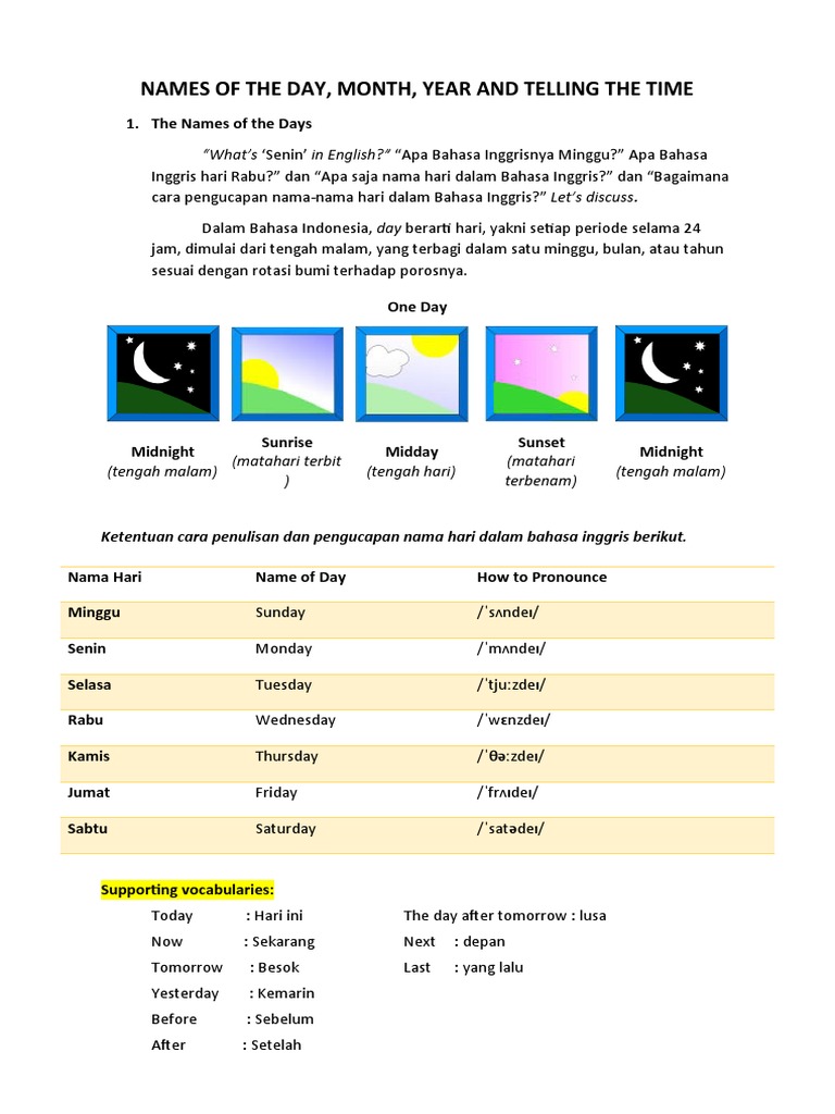 Names of The Day, Month, Year and Telling The Time | PDF